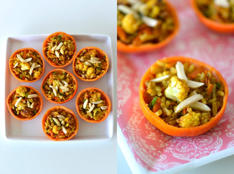 Indian Fried Rice: A Vegan Medley Served in Clementine Cups